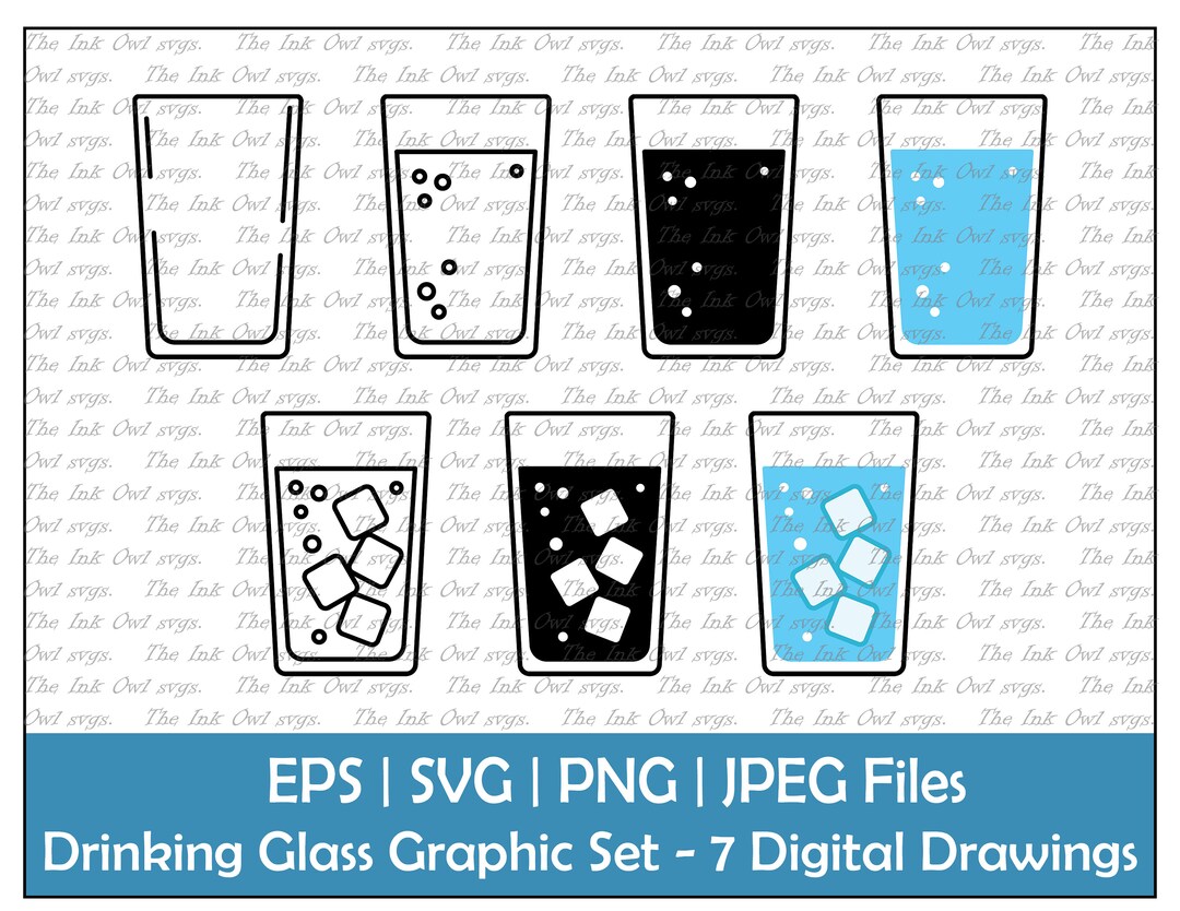 Drink Glass Vector Clipart Set / Outline & Stamp Drawing Graphic ...