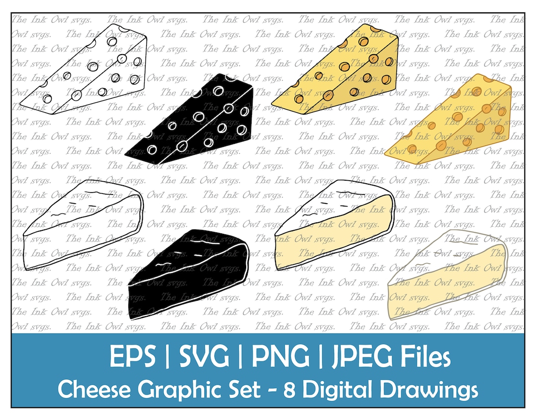 Cheese Clipart Set / Swiss and Brie / Outline, Silhouette Stamp & Color ...