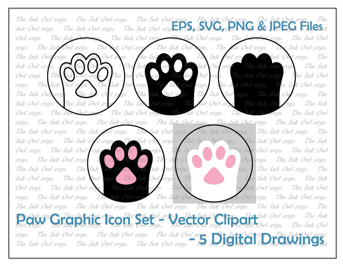 Paw Vector Clipart Icon Set / Outline & Stamp Graphic / Pink - Etsy