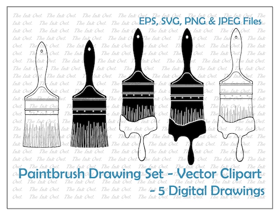 Paintbrush With Paint Vector Clipart Set / Outline & Stamp | Etsy
