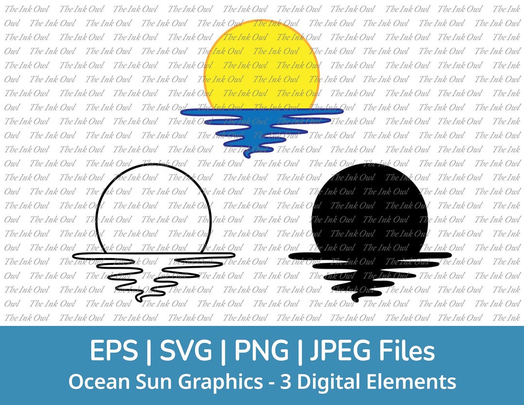 Ocean Sun Svg Vector Clipart / Outline, Stamp Silhouette & Color ...