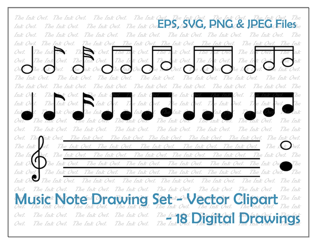 Music Notes and Bar Clipart Set / Outline & Drawing Graphics / Bar ...