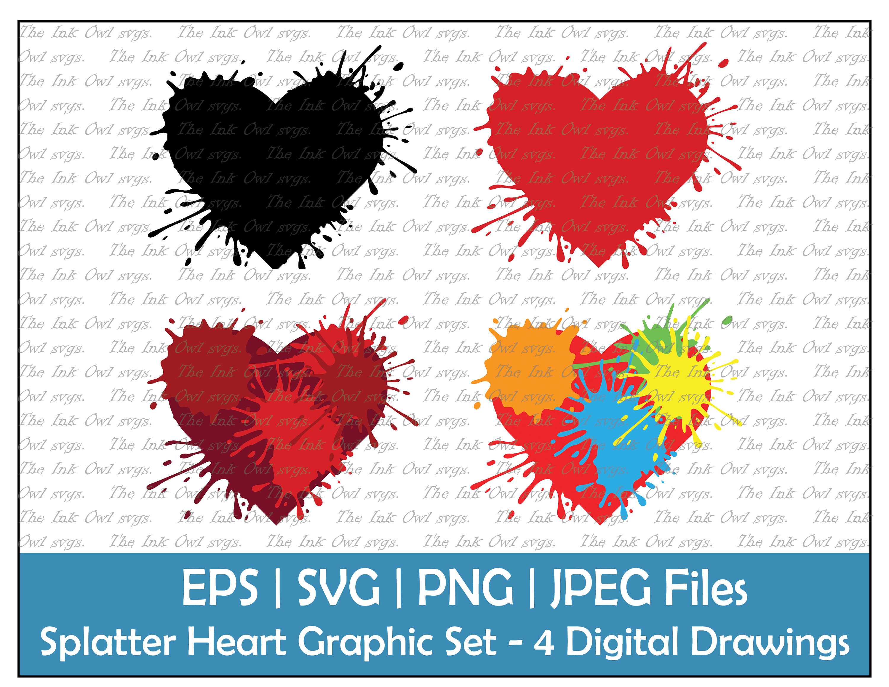 Heart Dripping Splatter Paint Vector Clipart Set / Color & Stamp ...