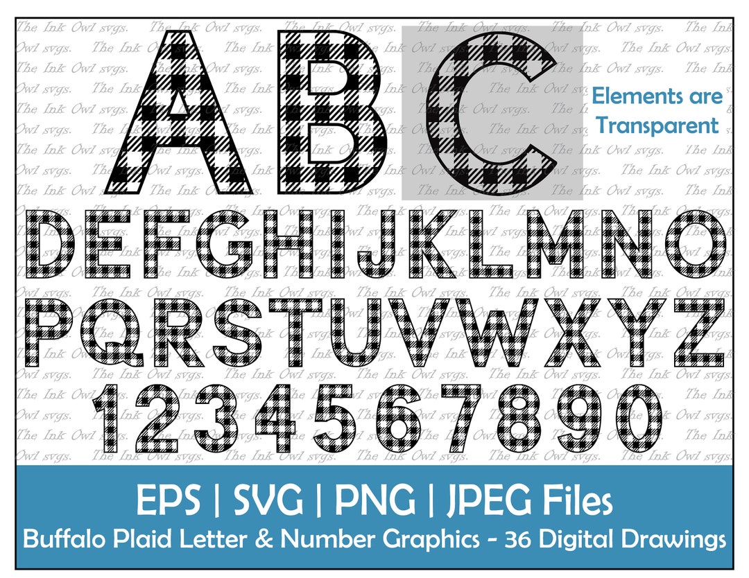 Transparent Buffalo Plaid Alphabet Letters & Numbers Clipart / Text ...