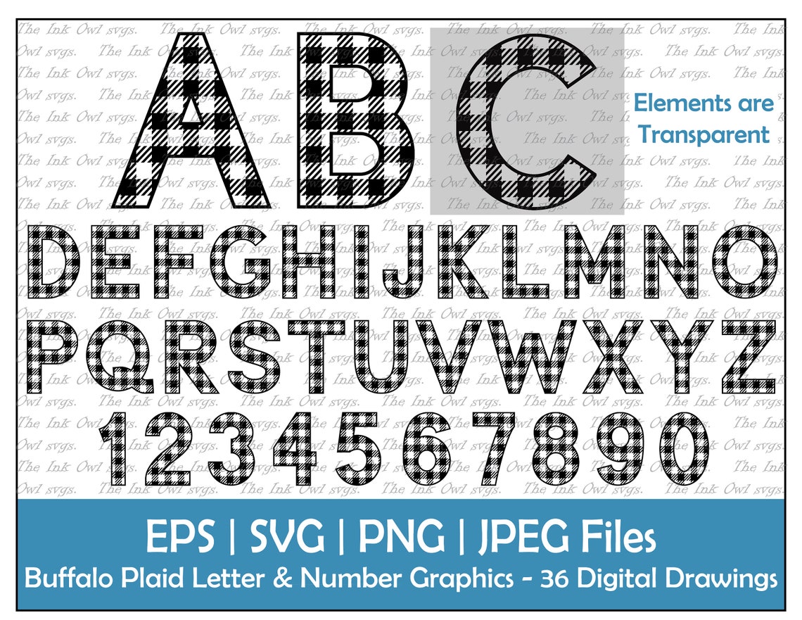 Transparent Buffalo Plaid Alphabet Letters & Numbers Clipart / - Etsy