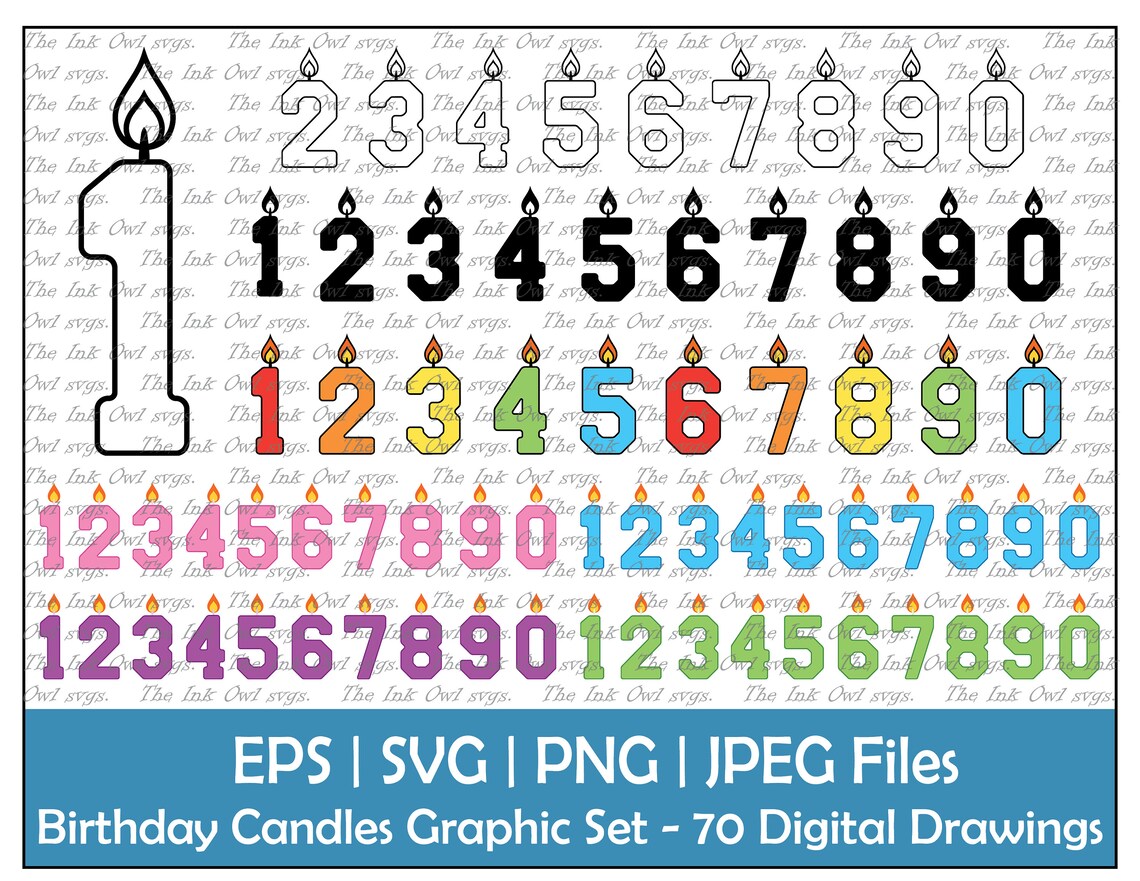 Colorful Birthday Candle Numbers Clipart / Outline, Silhouette & Color ...