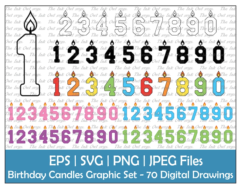 Colorful Birthday Candle Numbers Clipart / Outline, Silhouette & Color ...