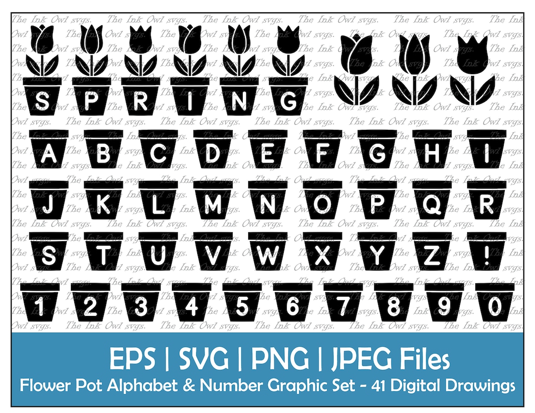 Tulip Flower Pot Alphabet Letters & Numbers Vector Clipart / Silhouette ...