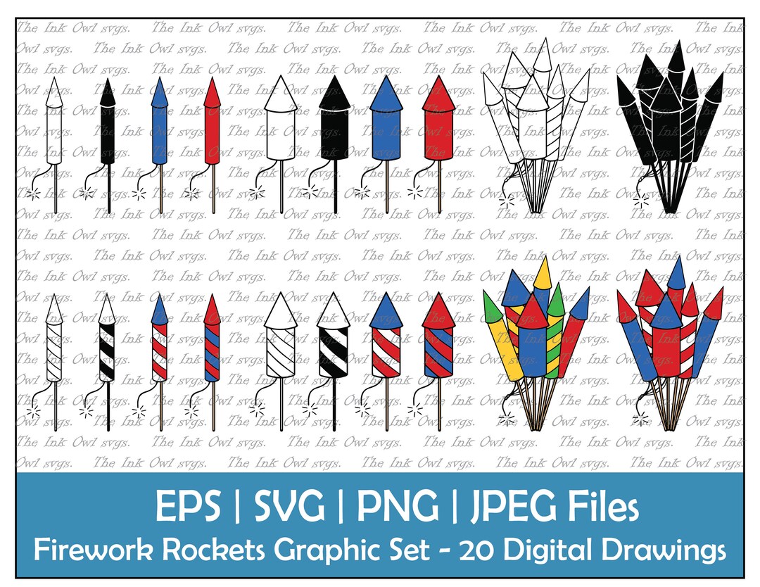 Fireworks Rockets Vector Clipart / Outline, Silhouette Stamp & Color ...