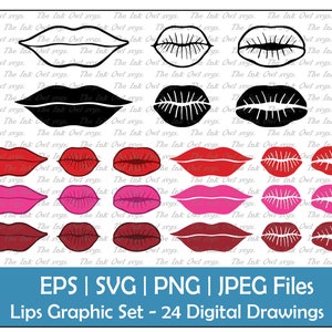 Lips and Kissing Vector Clipart Set / Outline, Stamp and Color Graphics ...