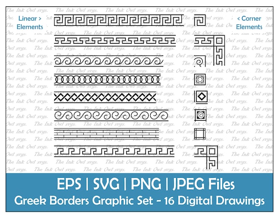 Greek Decorative Border Clipart Set / Outline Fret Key Graphic - Etsy
