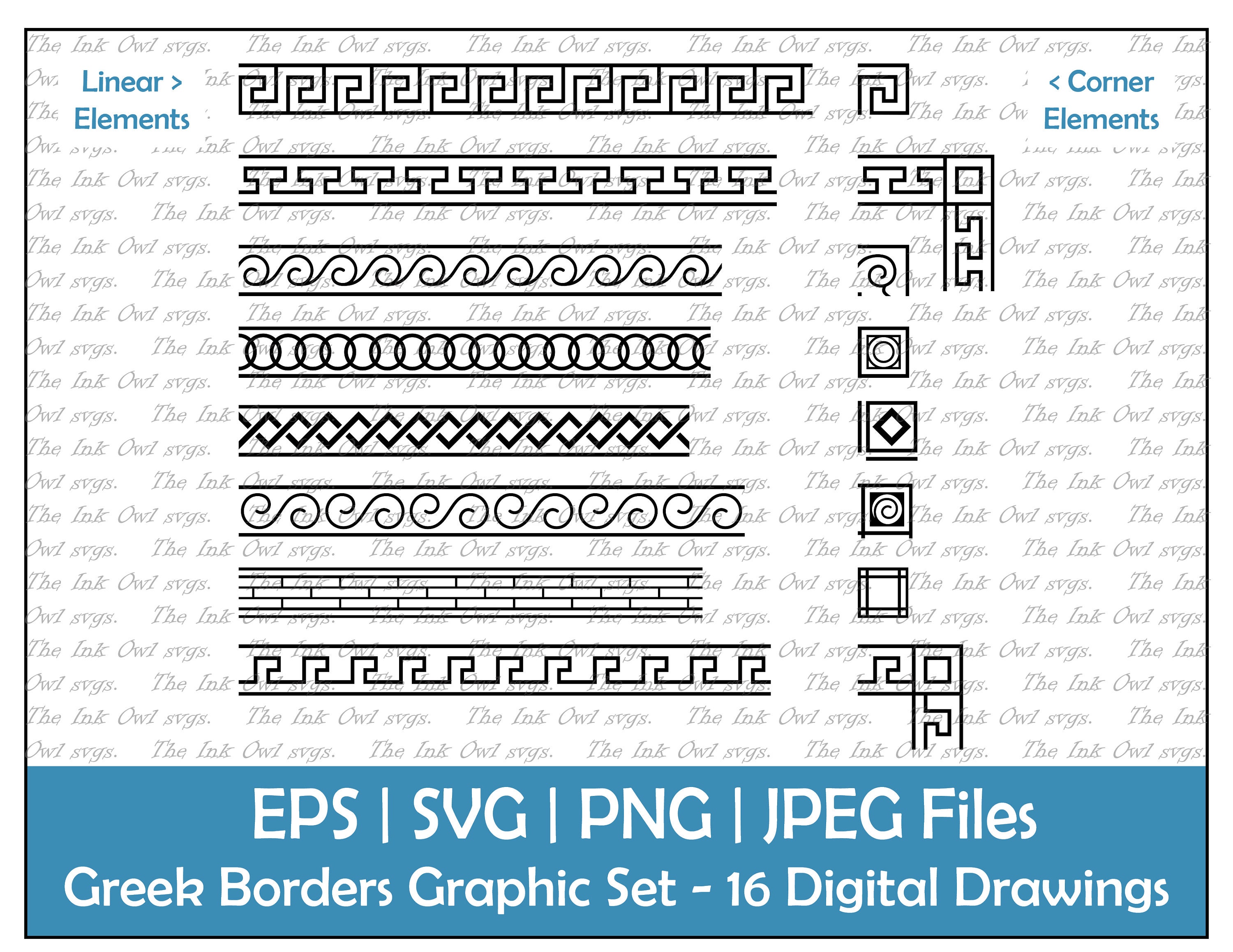 Greek Decorative Border Clipart Set / Outline Fret Key Graphic ...