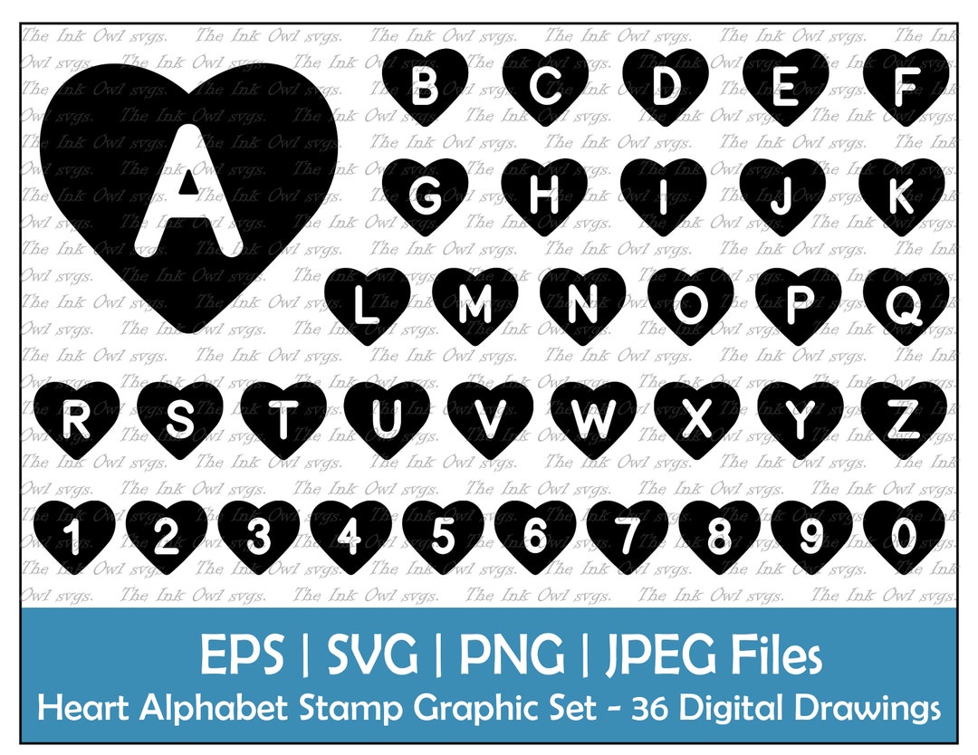 Heart Stamp Alphabet Letters and Numbers Vector Clipart / Text Graphics ...