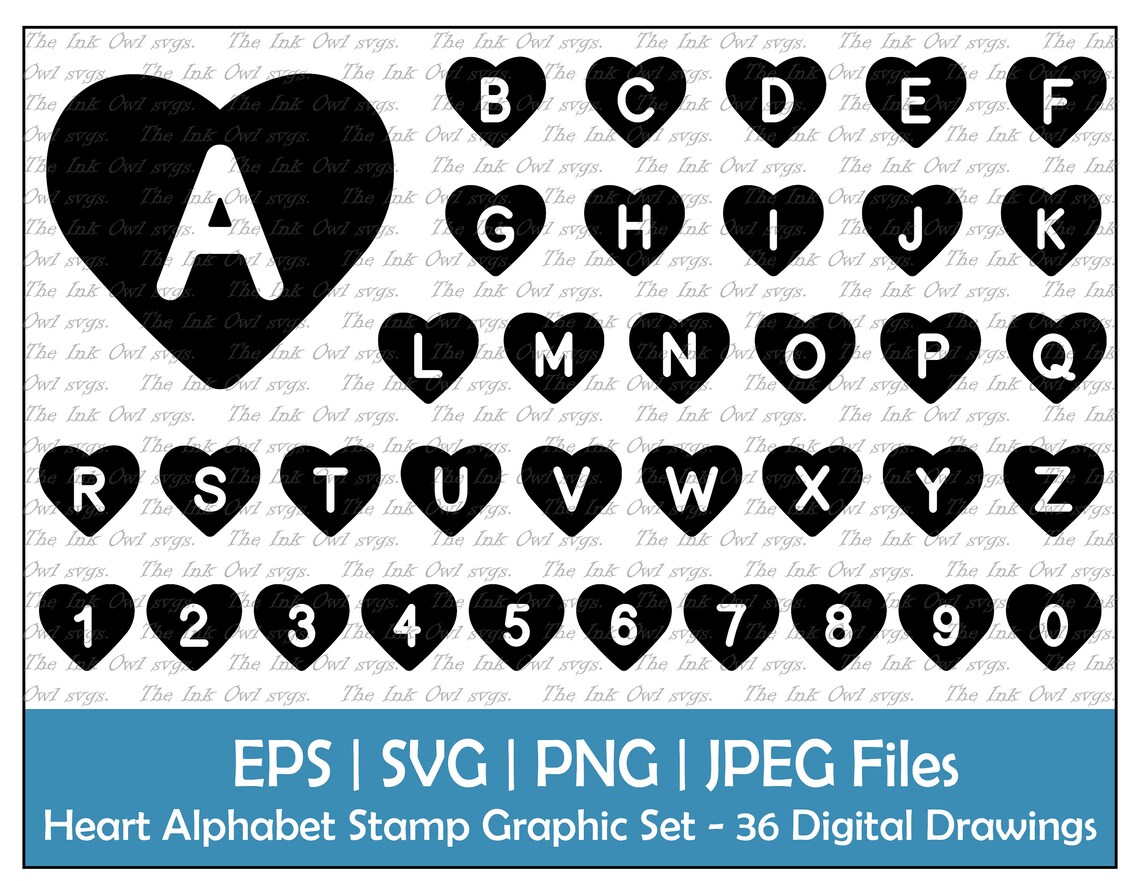 Heart Stamp Alphabet Letters and Numbers Vector Clipart / Text - Etsy