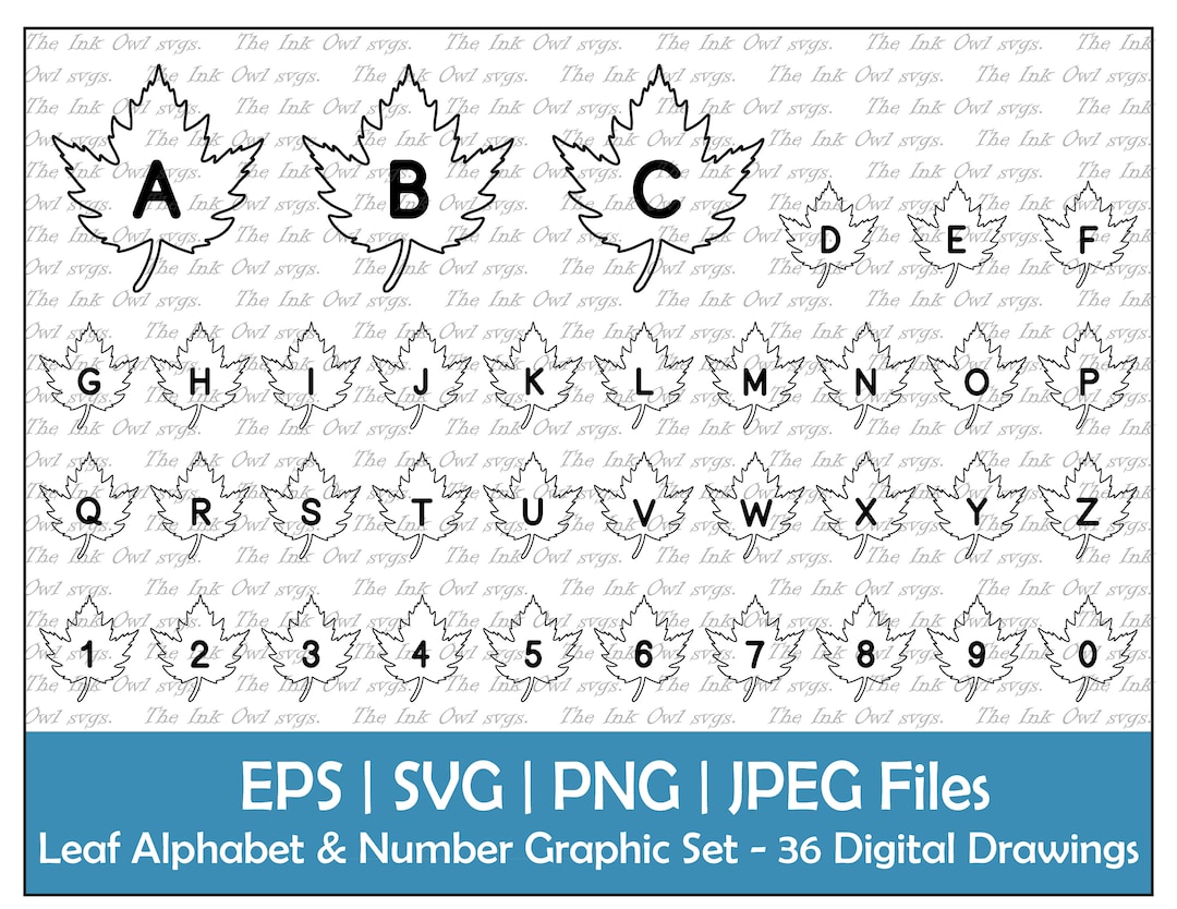 Maple Leaf Alphabet Letters & Numbers Vector Clipart Set / Outline Text ...