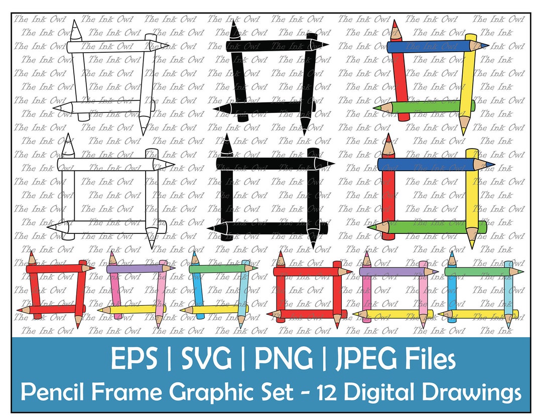 Colored Pencil Frame Border Clipart / Outline Silhouette & - Etsy