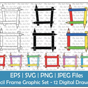 Colored Pencil Frame Border Clipart / Outline, Silhouette & Color ...