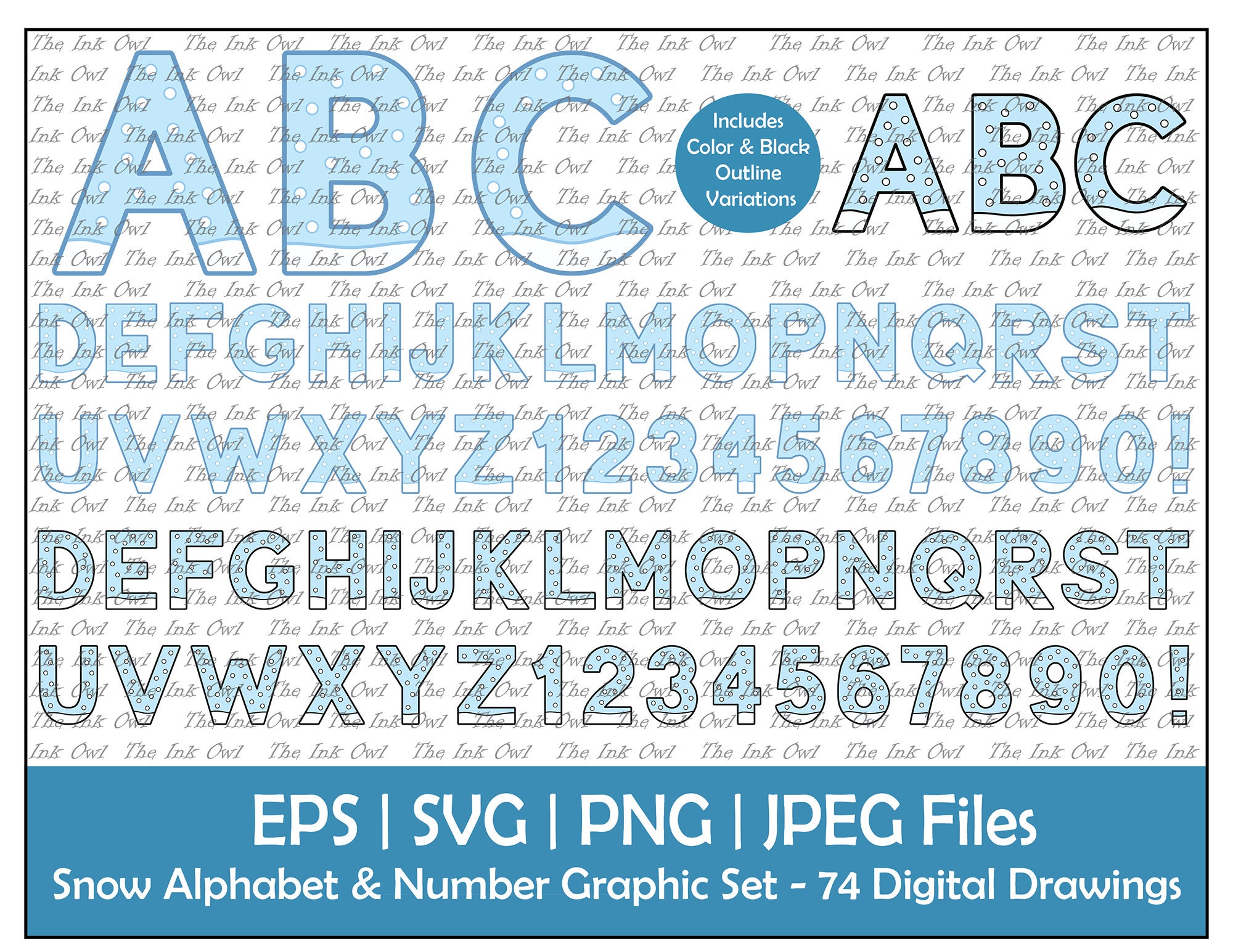 Winter Snow Letter Alphabet and Numbers Clipart / Blue Color Text ...