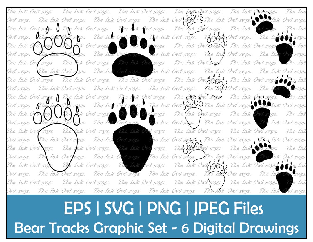 Bear Track Print Vector Clipart Set / Outline & Stamp Graphic / Walking ...