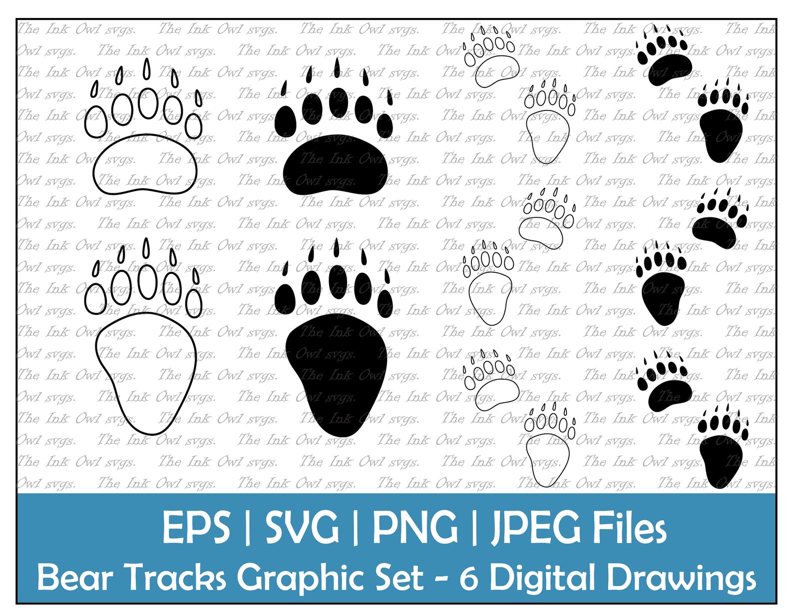 Bear Track Print Vector Clipart Set / Outline & Stamp Graphic / Walking ...