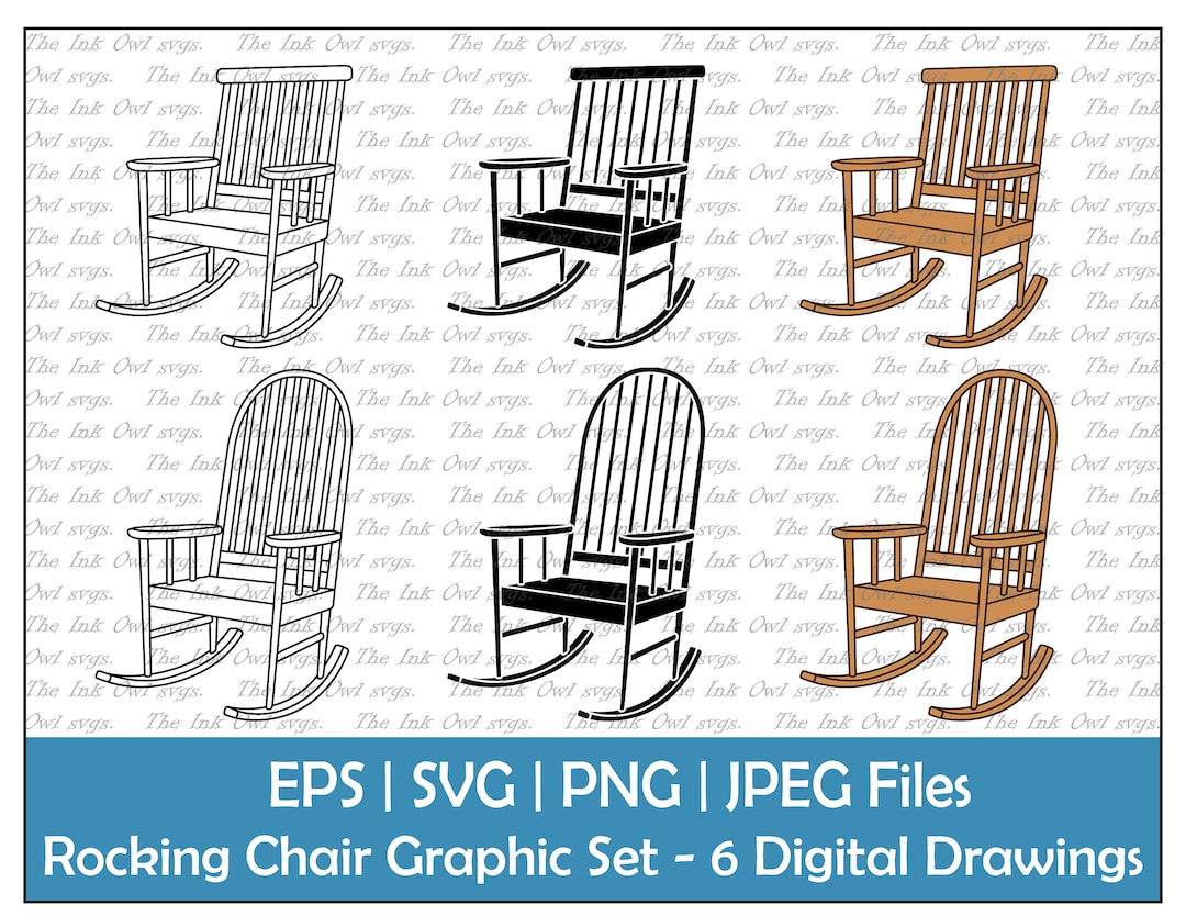 Rocking Chair Vector Clipart Set / Outline & Stamp Drawing Graphic ...