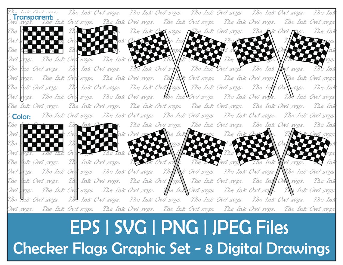Checkered Racing Flags Vector Clipart Set / Single and Crossed - Etsy