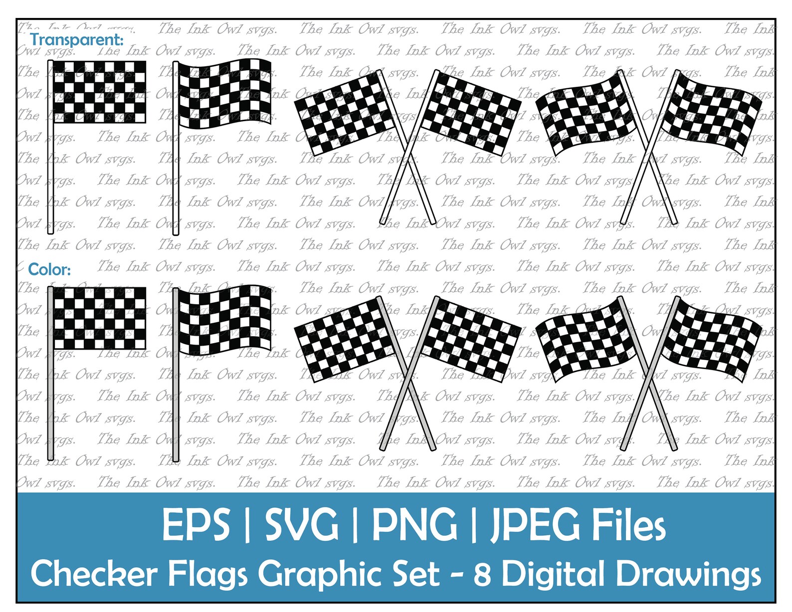 Checkered Racing Flags Vector Clipart Set / Single and Crossed - Etsy