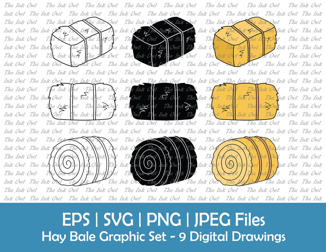 Straw Haybale Vector Clipart Set / Outline, Silhouette Stamp & Color ...