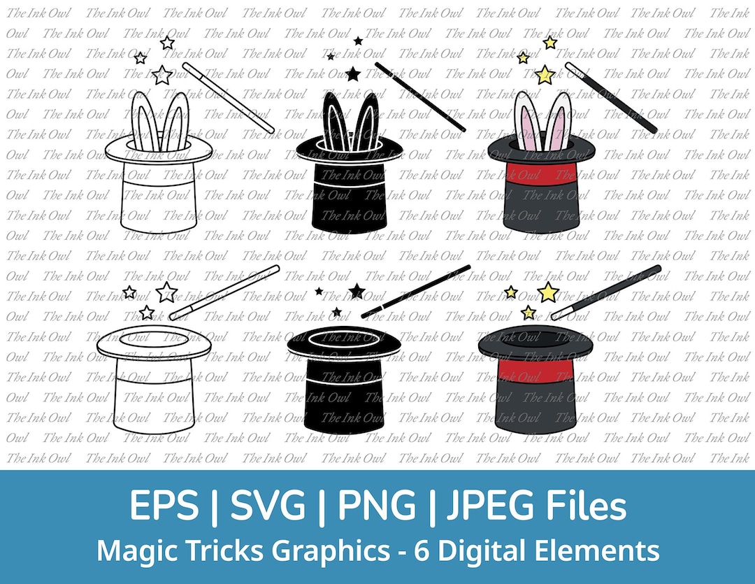 Magic Trick With Rabbit Svg Clipart Set / Outline, Stamp Silhouette ...