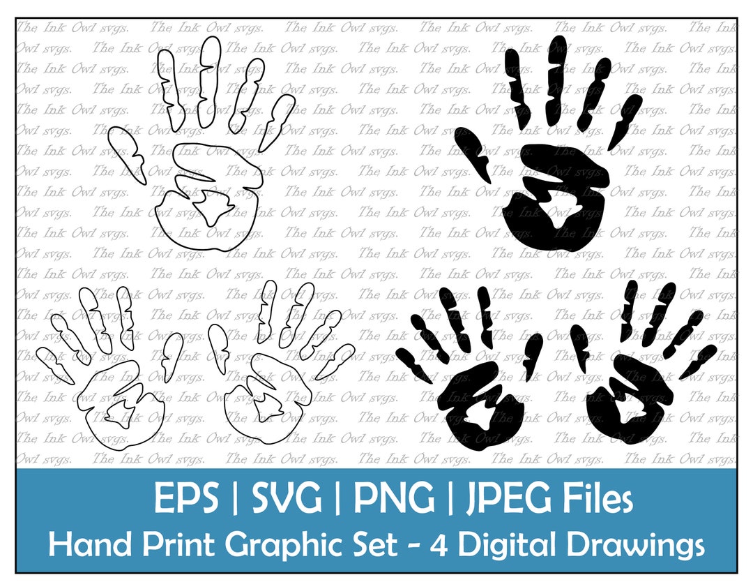 Hand Print Vector Clipart Set / Outline & Stamp Drawing Illustrations ...
