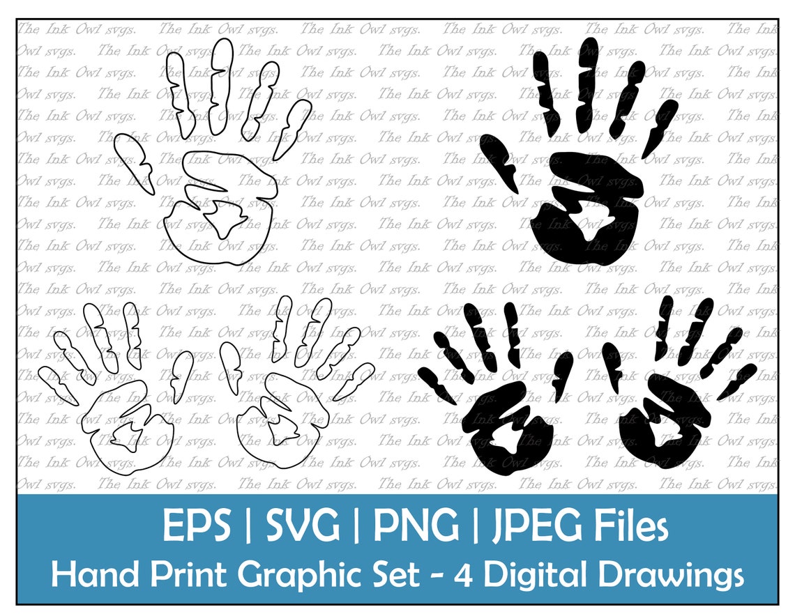 Hand Print Vector Clipart Set / Outline & Stamp Drawing - Etsy