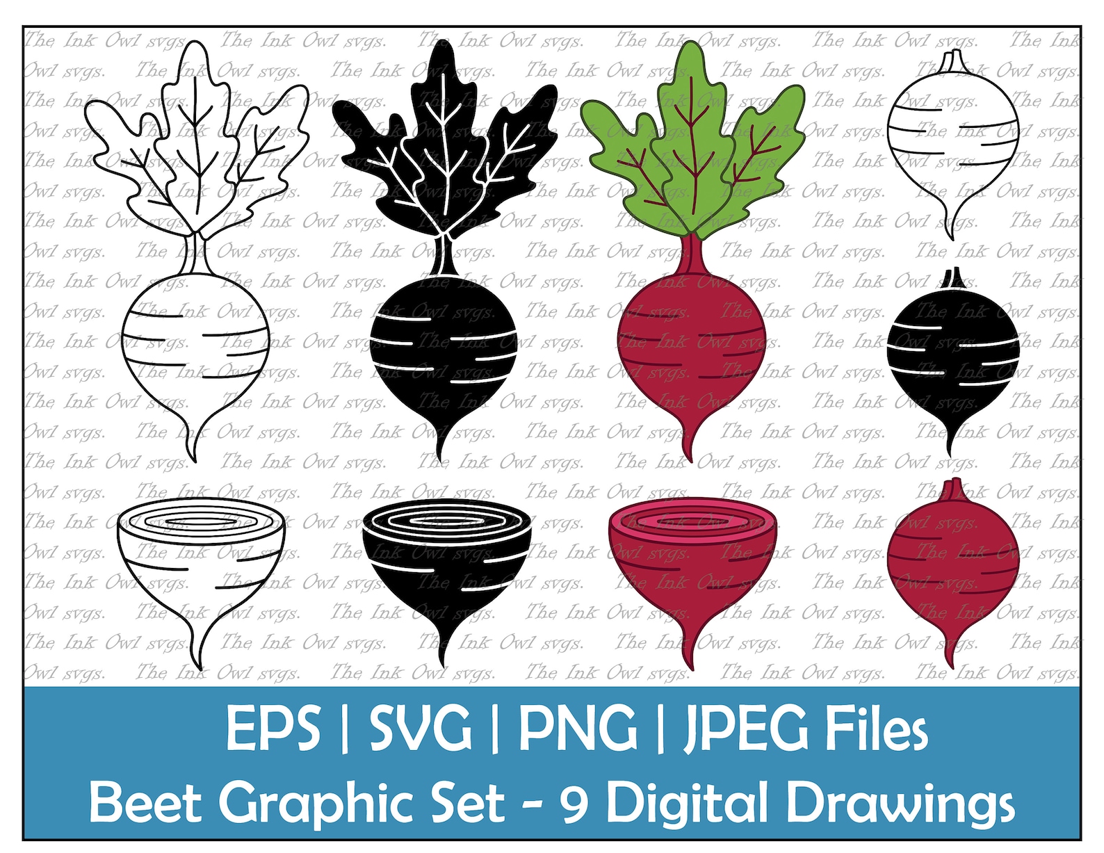Beets Vector Clipart Set / Outline & Stamp Drawing Illustrations ...