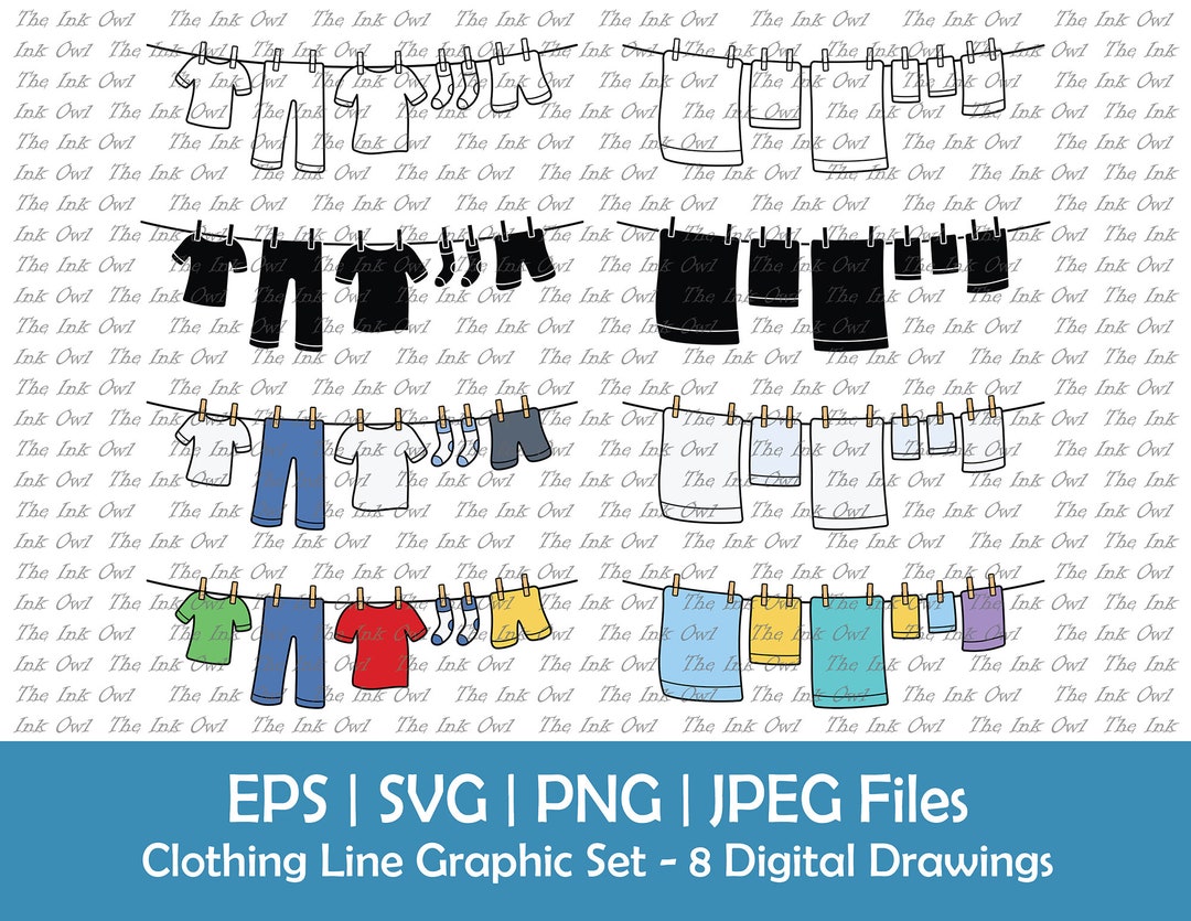 Clothes Hanging on Clothing Line Vector Clipart Set / Outline ...