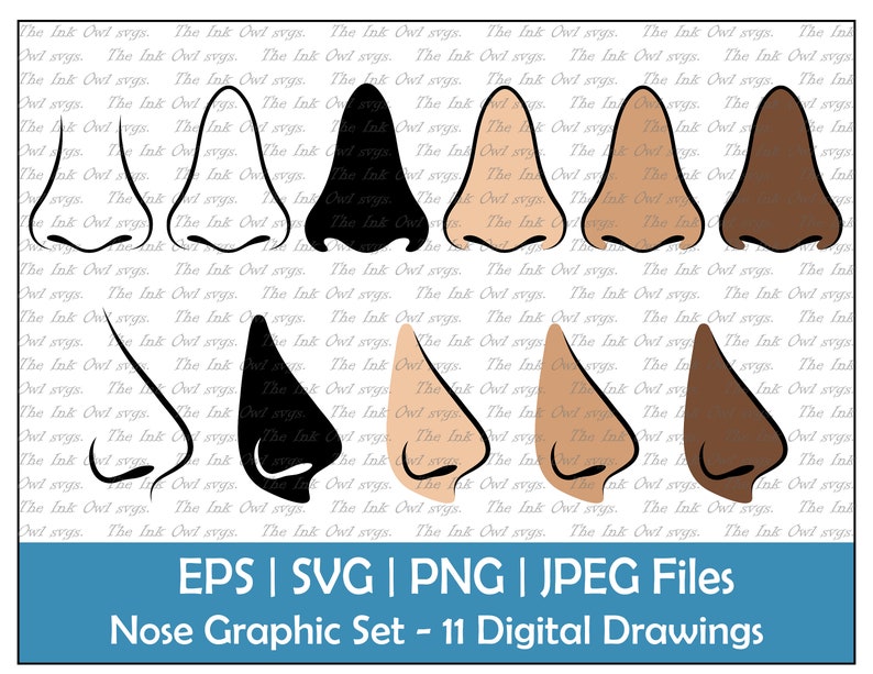Nose Vector Clipart Set / Outline, Stamp and Color Drawing Graphic ...