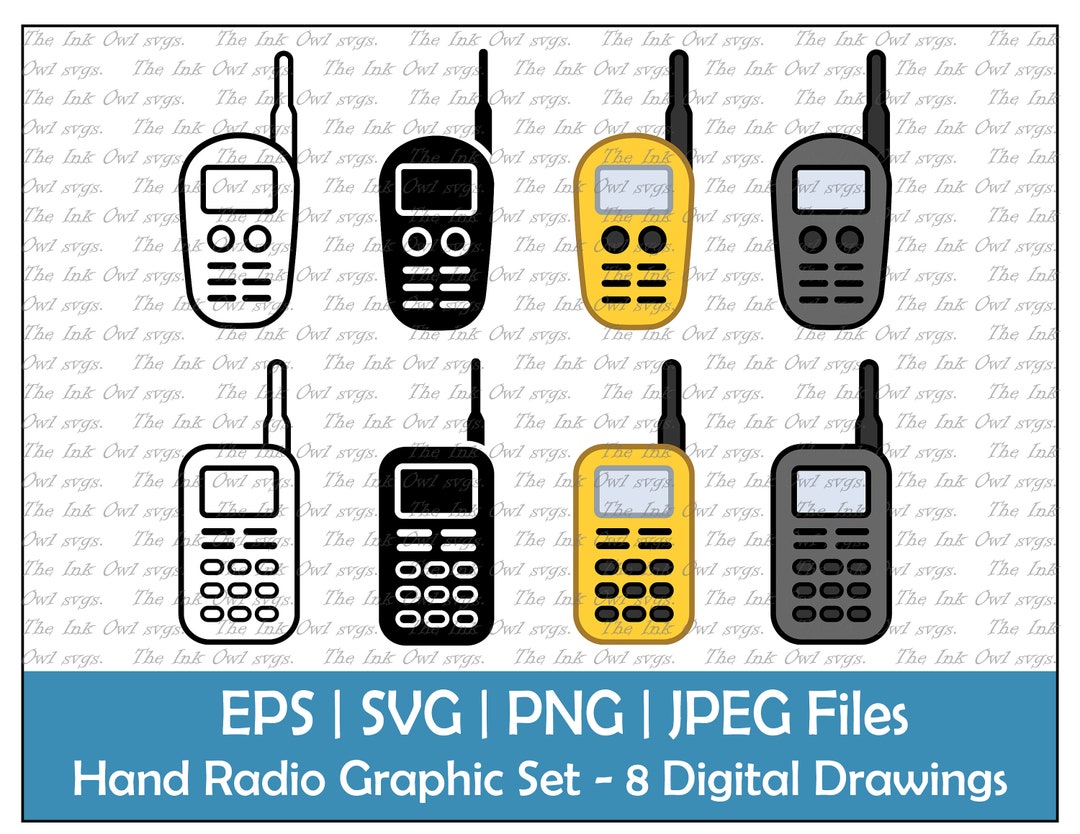 Handheld Radio Vector Clipart Set / Outline, Stamp & Color Graphics ...