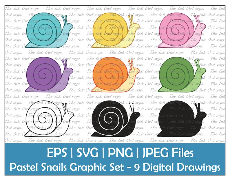 Colorful Snail Vector Clipart Set / Outline, Silhouette & Stamp Graphic ...