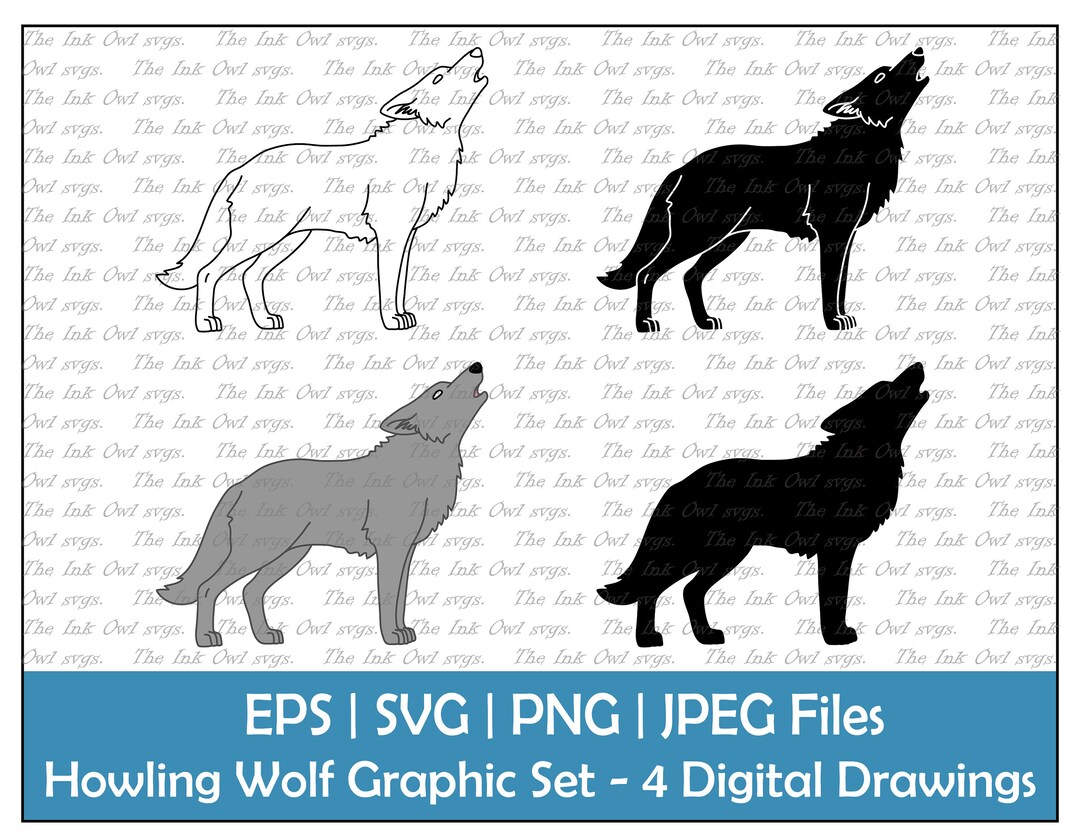 Wolf Howling Vector Clipart Set / Outline & Stamp Drawing Graphic ...