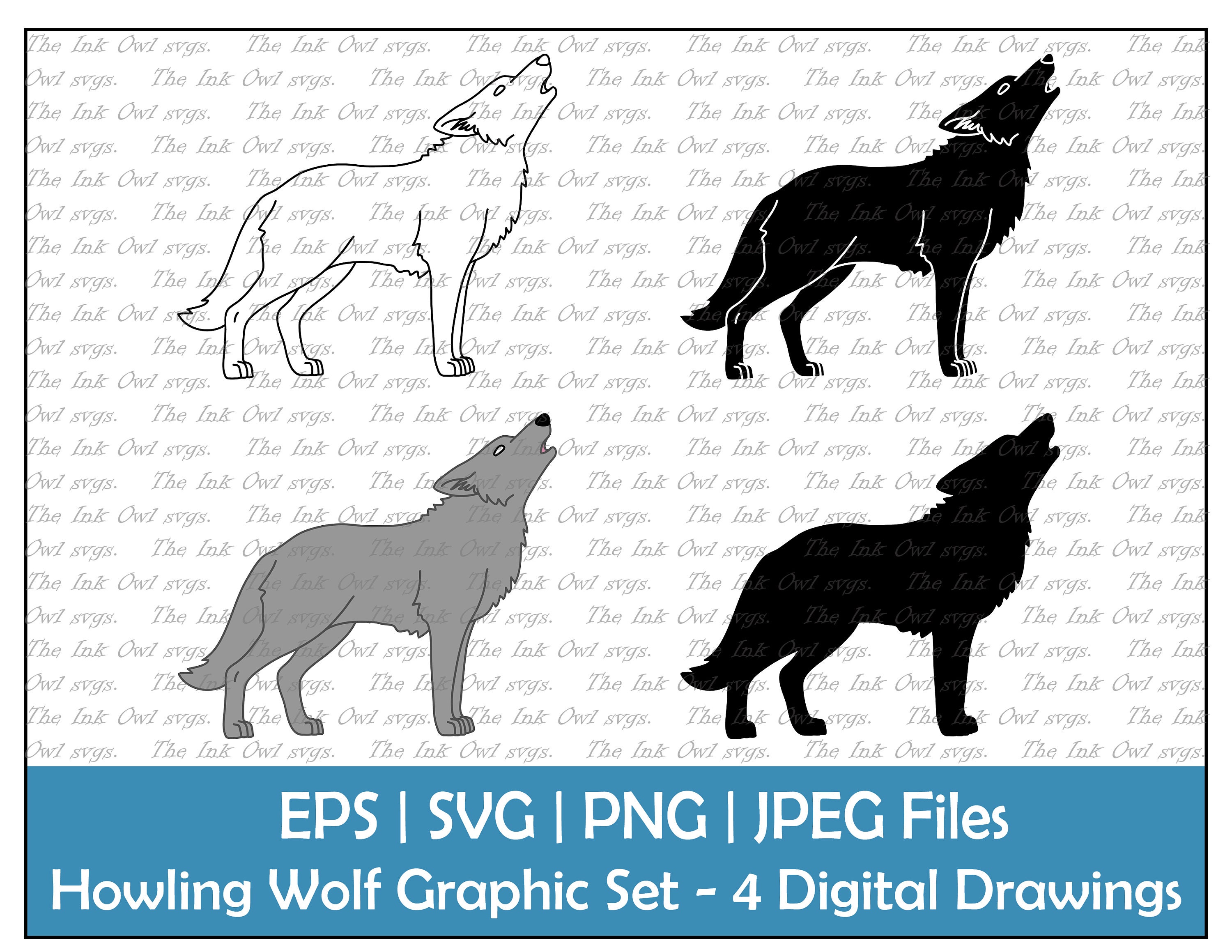 Wolf Howling Vector Clipart Set / Outline & Stamp Drawing - Etsy Canada
