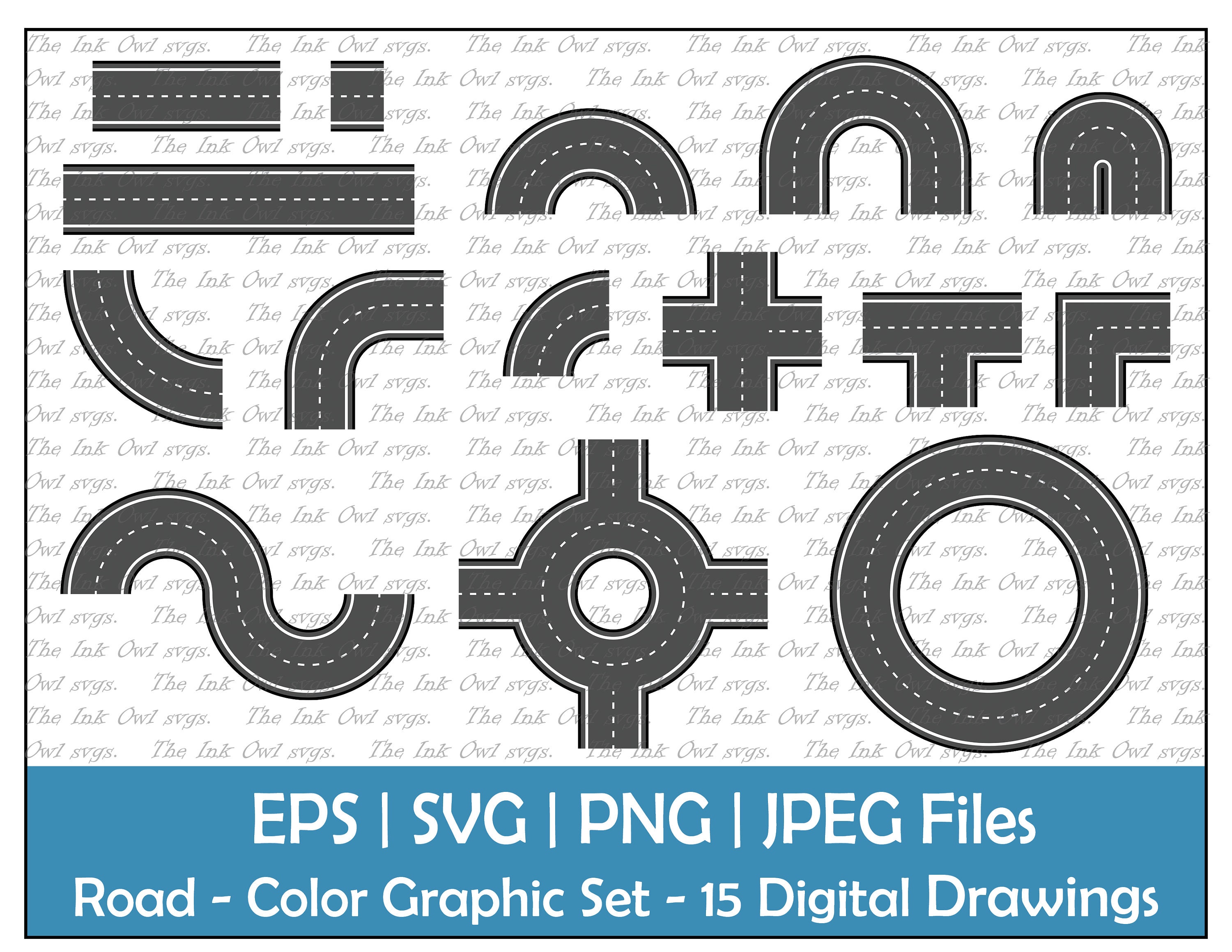 Road Segments Clipart Set / Color Graphics / Decorative / Line, Curve ...
