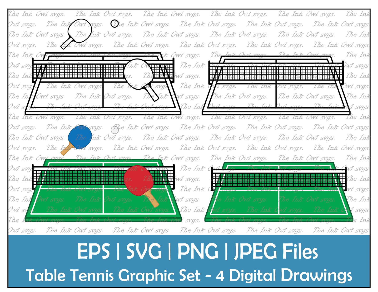 Angled Table Tennis Table With Paddles and Ball Vector Clipart ...