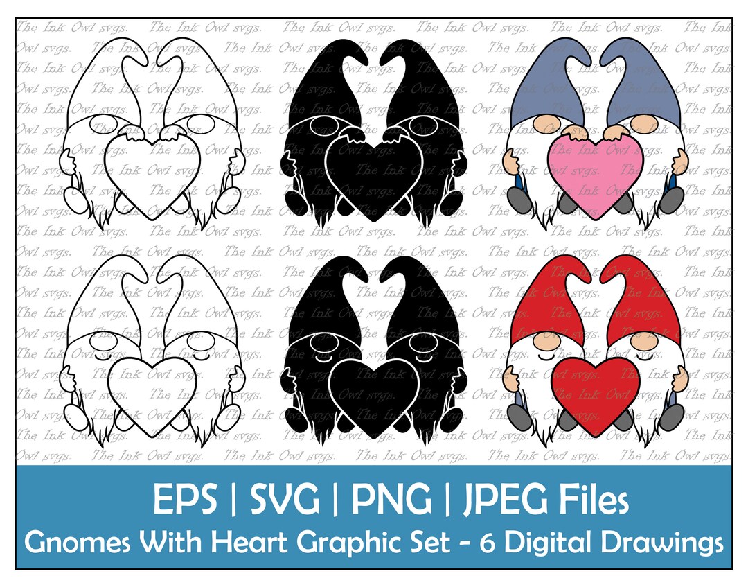 Bärtige Wichtel mit Herz Vektor Clipart Set / Outline & Stempel Grafik ...