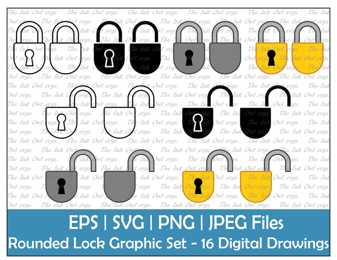 Rounded Lock Vector Clipart / Outline & Silhouette Stamp Graphic / Open ...