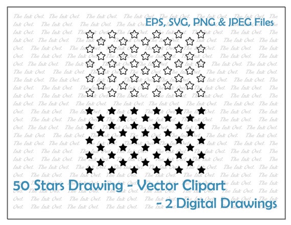 50 Stars Vector Clipart Set/ Outline & Stamp Drawings / Usa | Etsy Ireland