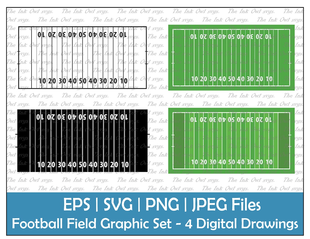Football Field Vector Clipart Set / Outline, Stamp & Color Drawing ...