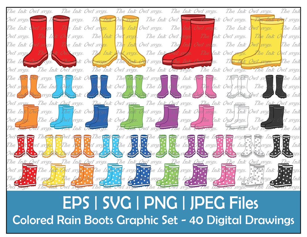 Colored Rainboots Vector Drawing Clipart Set / Color Rubber Boots ...