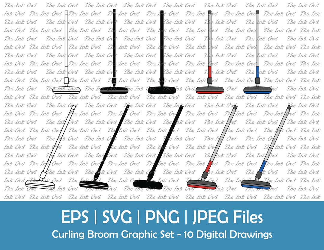 Curling Brooms Vector Clipart / Outline, Silhouette Stamp & Color ...