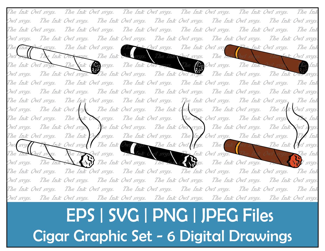 Cigar Lit Vector Clipart Set / Outline Silhouette Stamp & - Etsy