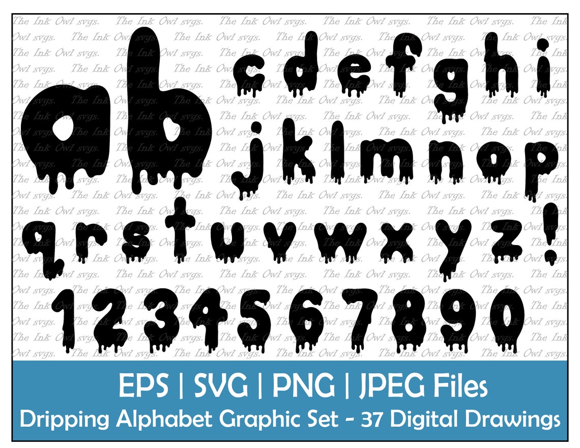 Drip Letter Lowercase Alphabet & Number Vector Clipart Set / Stamp Text ...