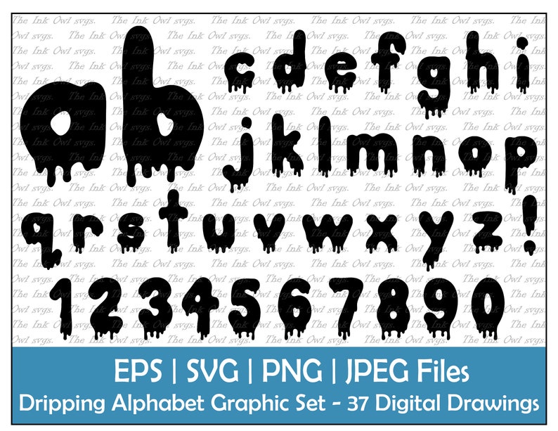 Drip Letter Lowercase Alphabet & Number Vector Clipart Set / Stamp Text ...