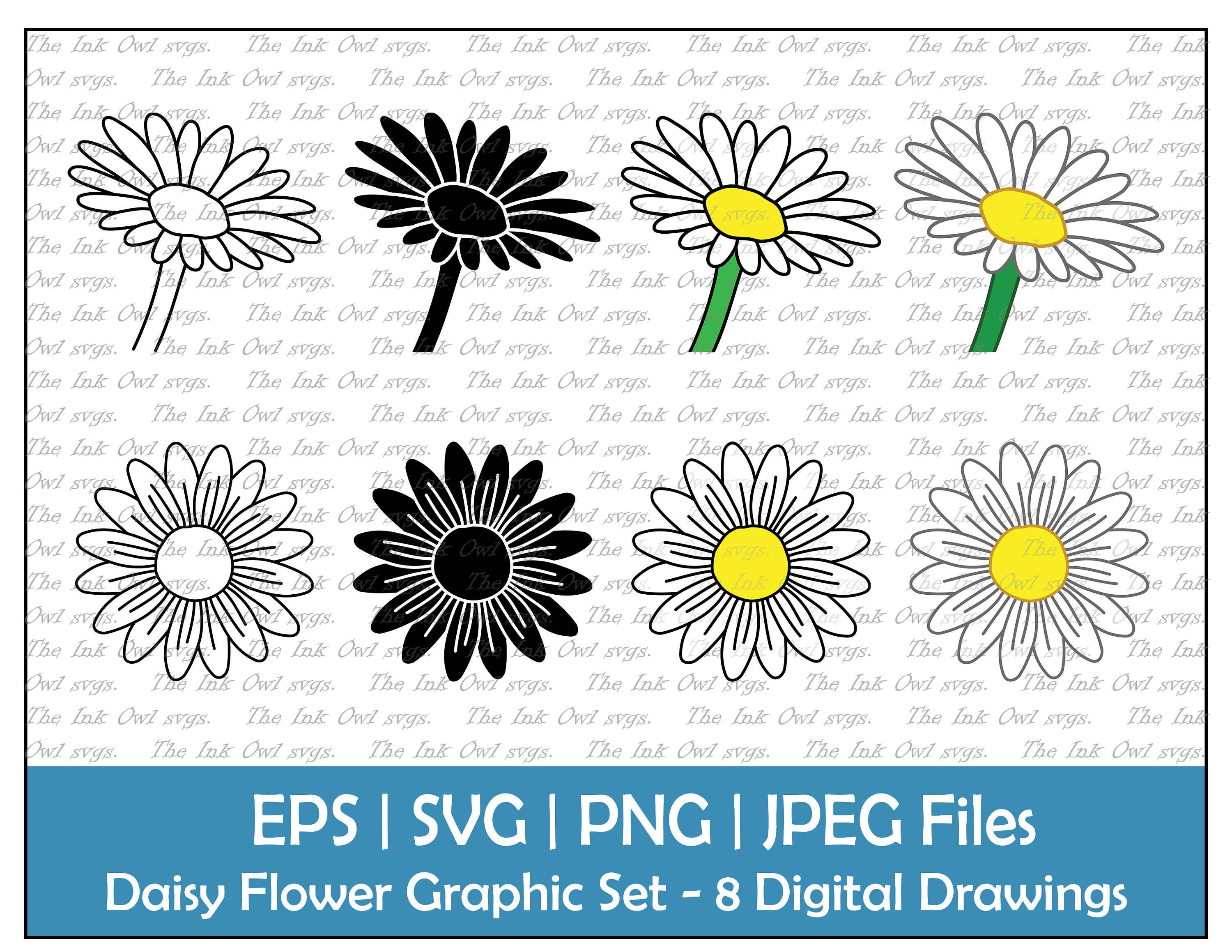 Daisy Flower Drawing Vector Clipart Set / Outline, Stamp and Color ...